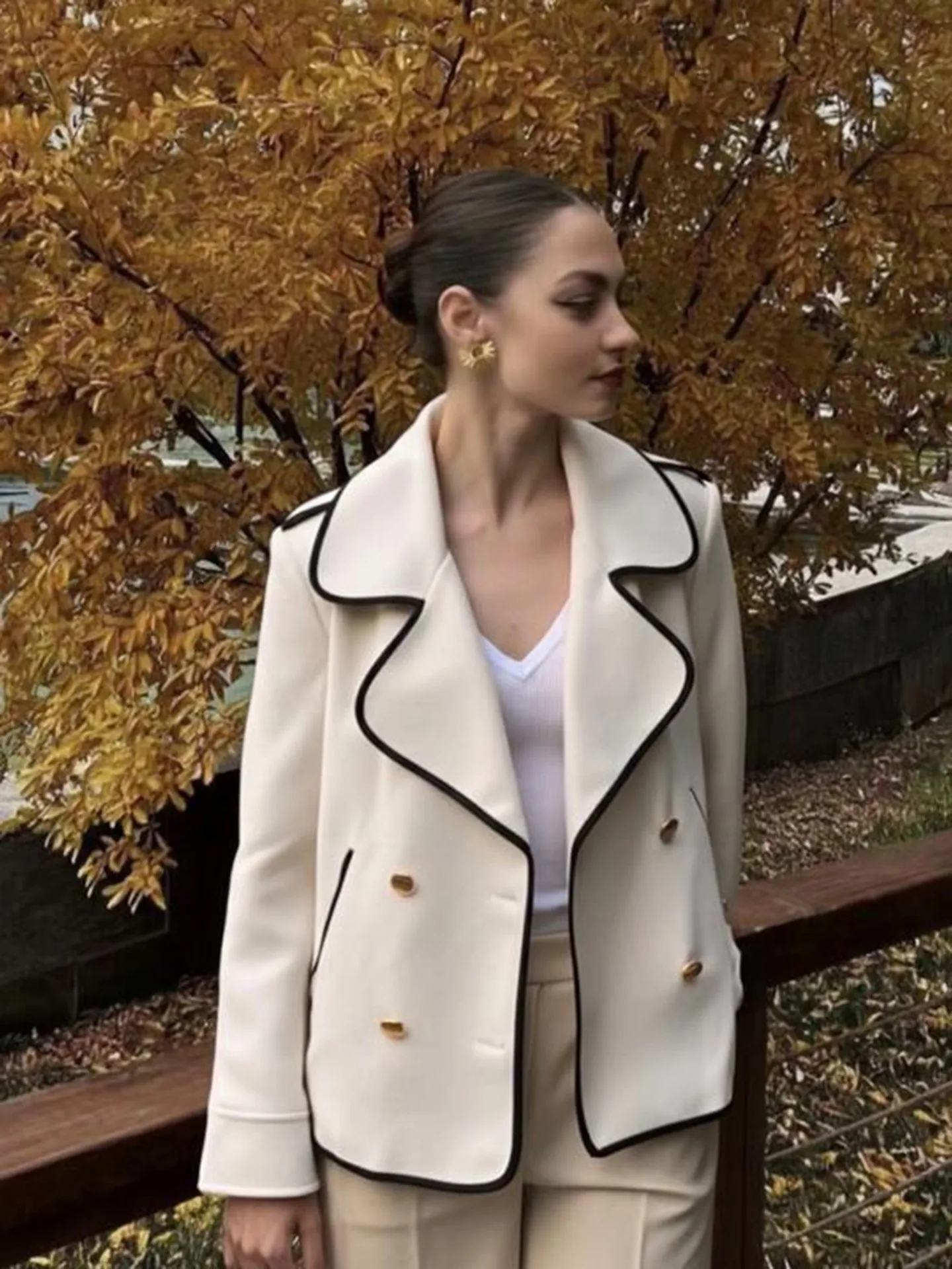 Contrast Stitching Pea Coat | Savana | Bestsellers