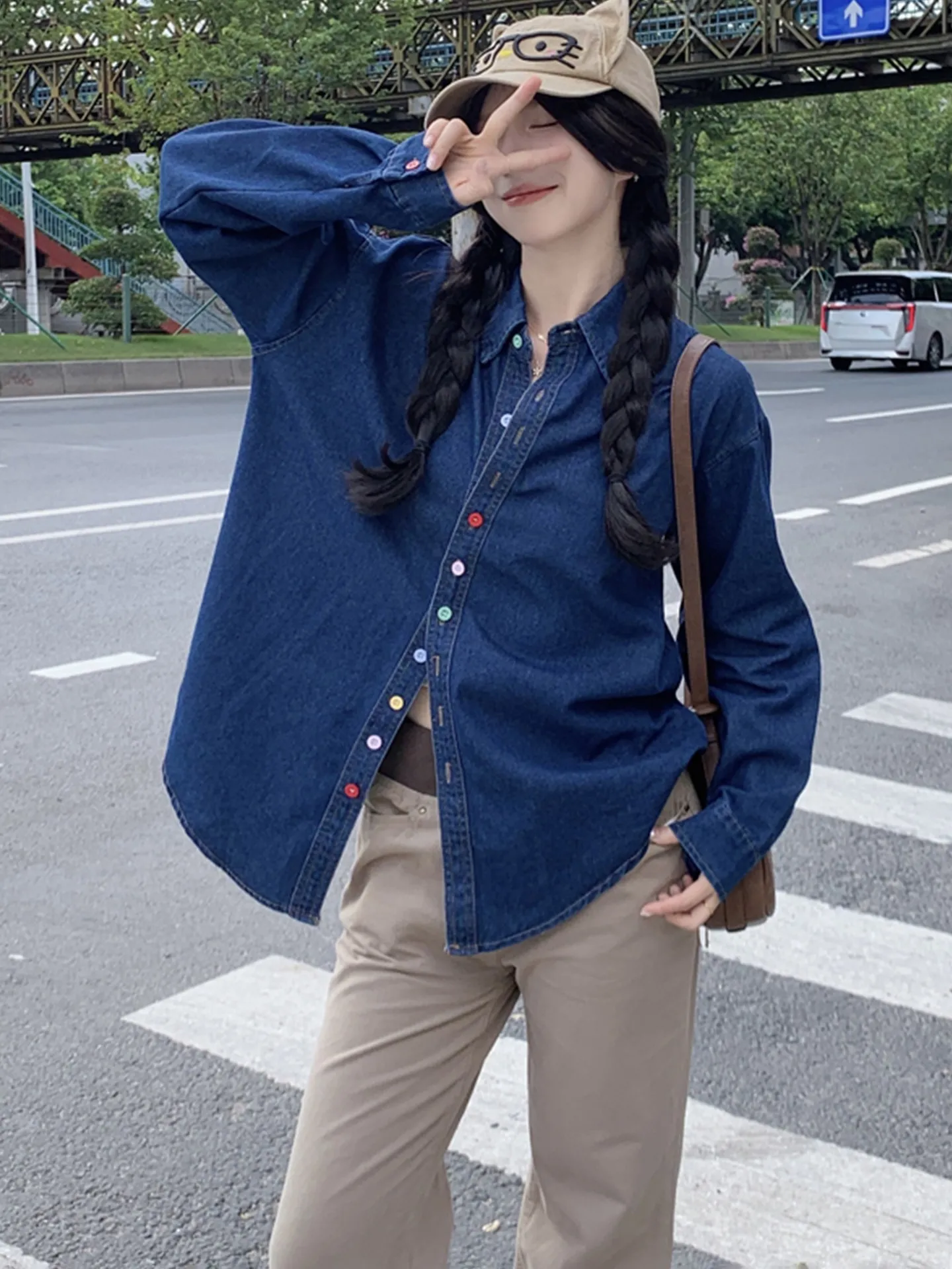Long Sleeve Colorful Buttons Denim Blouse | Savana | Bestsellers