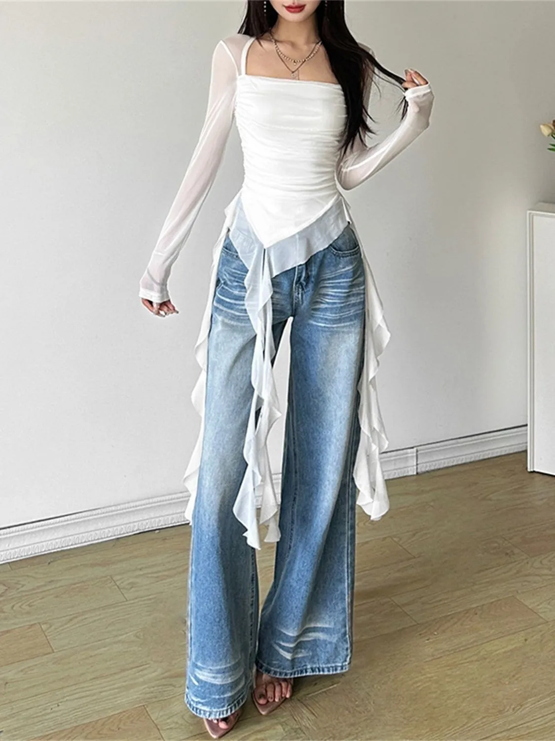 Mesh Ruffle Top | Savana | Bestsellers