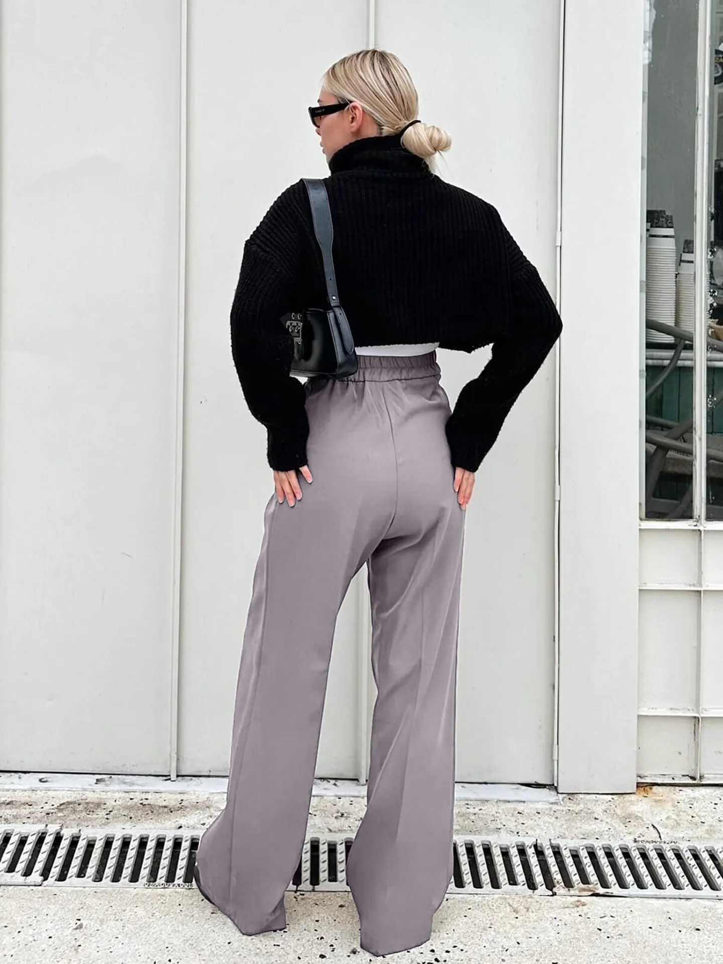 High Waist Grey Straight Leg Pants | Savana | Bestsellers