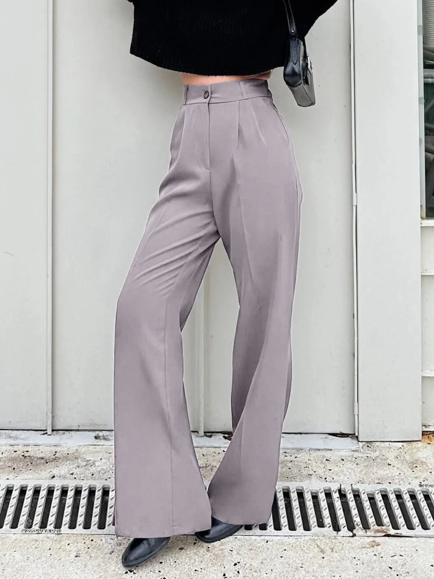 High Waist Grey Straight Leg Pants | Savana | Bestsellers
