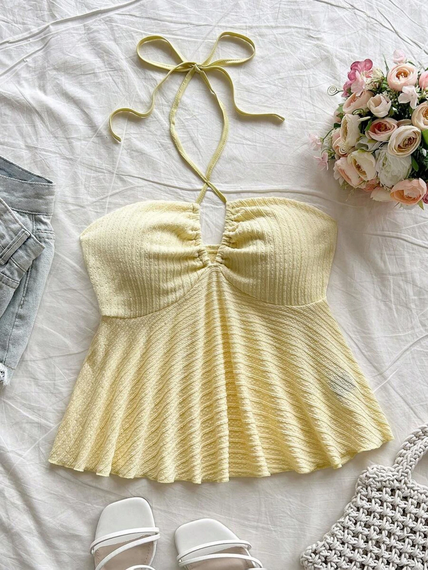 Summer Textured Drawstring Halter Top | Savana | Bestsellers