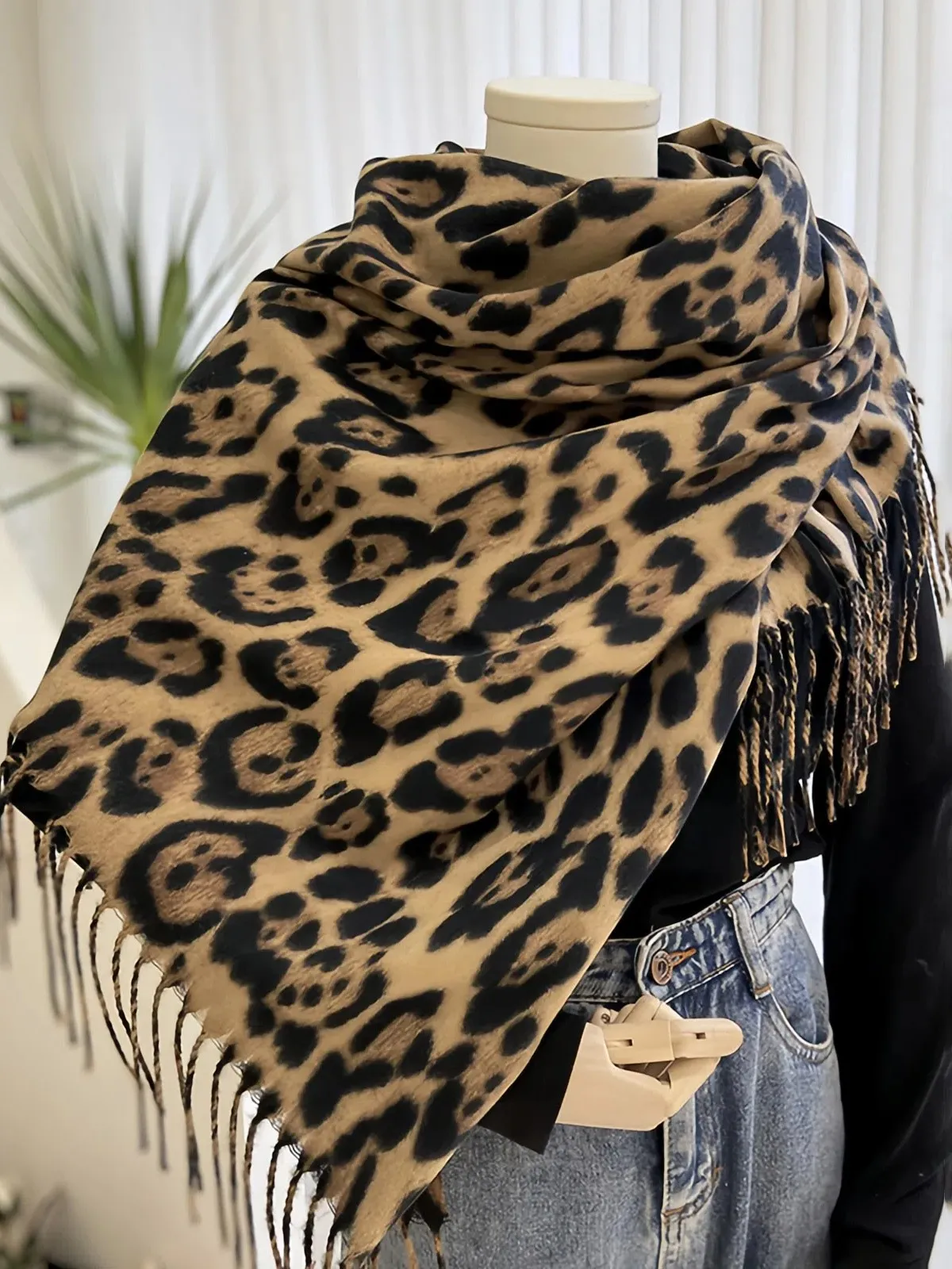 Leopard Print Fringe Scarf | Savana | Bestsellers
