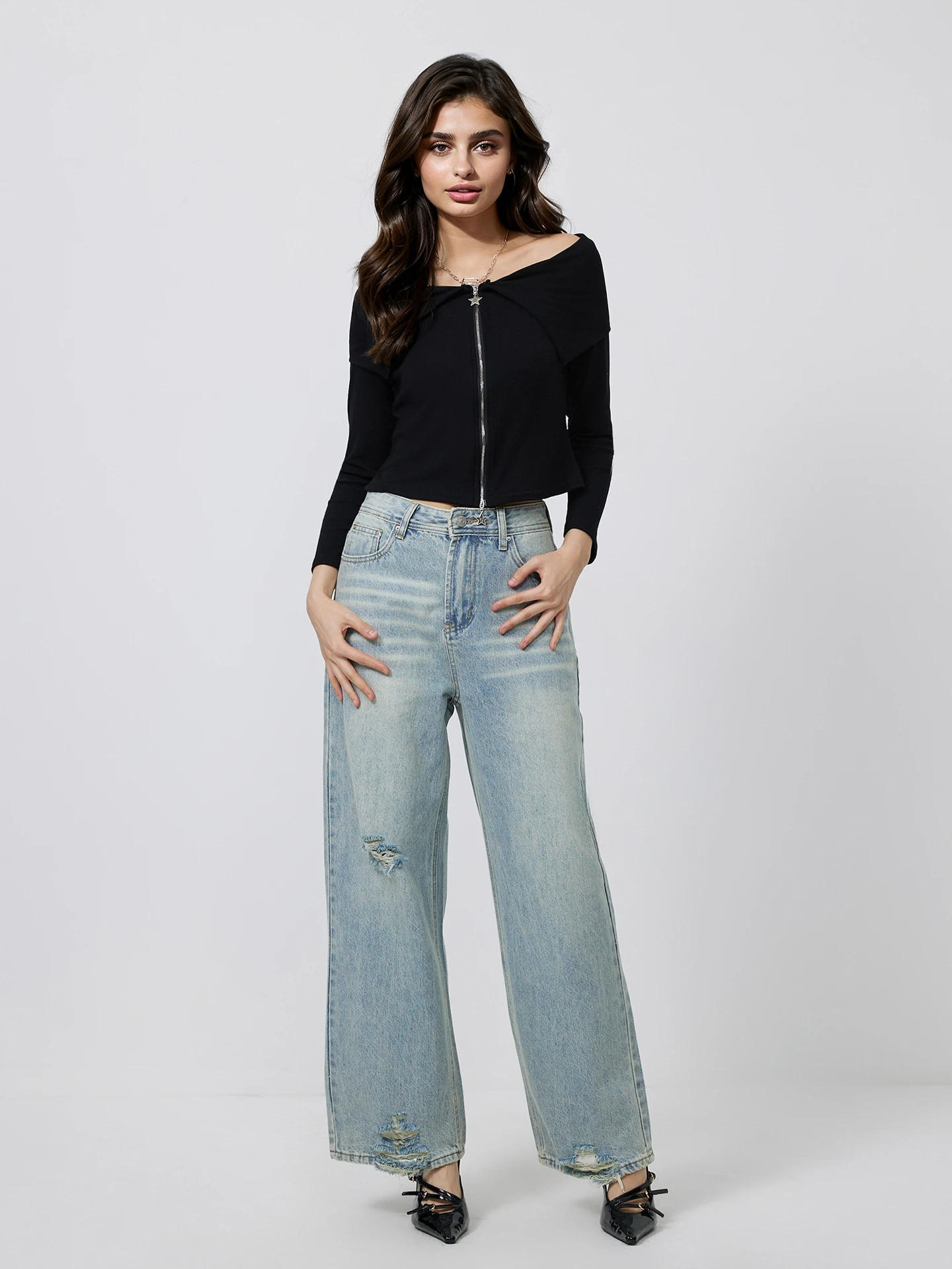 Ripped Straight Leg Jeans | Savana | Bestsellers