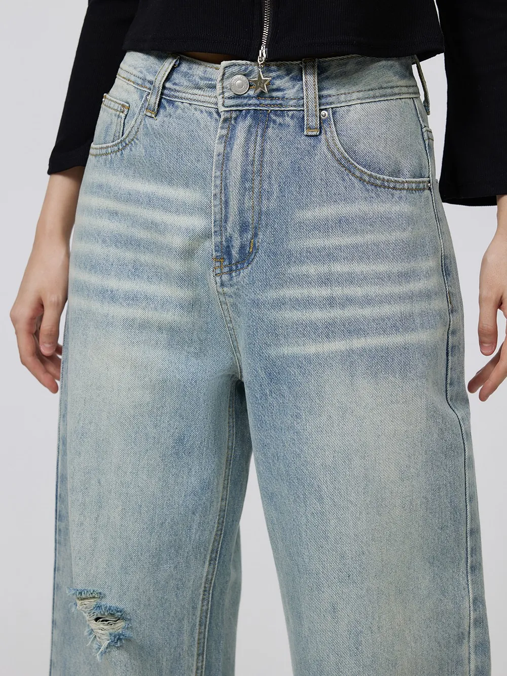 Ripped Straight Leg Jeans | Savana | Bestsellers