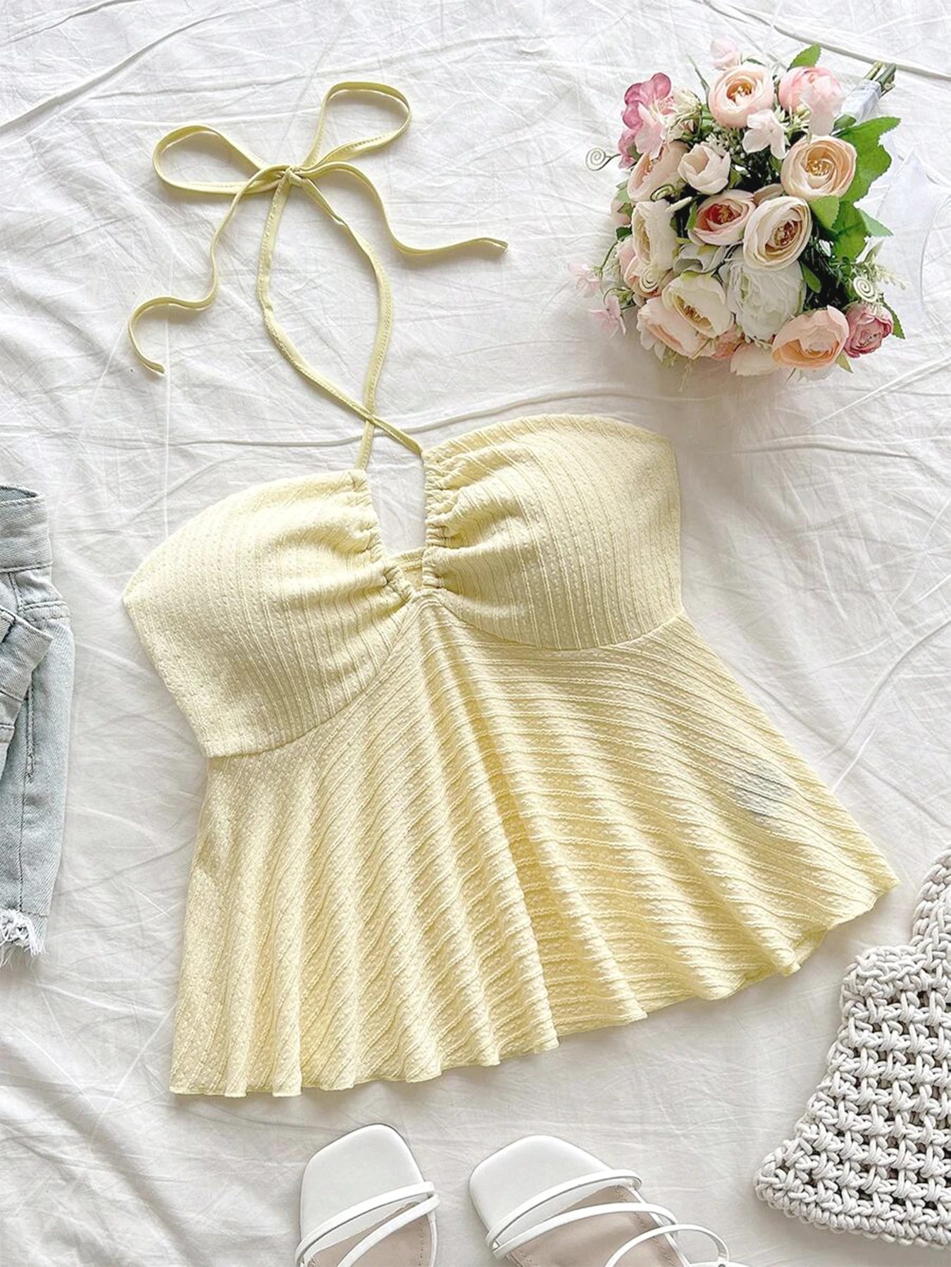 Summer Textured Drawstring Halter Top | Savana | Bestsellers