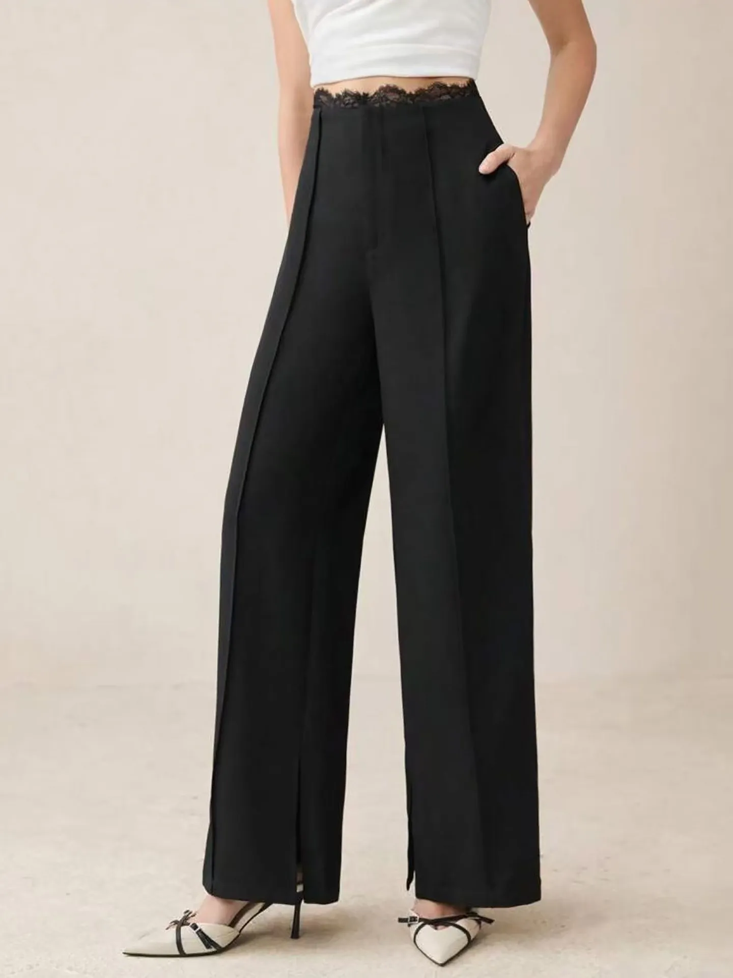 Lace-trimmed Straight Leg Pants | Savana | Bestsellers