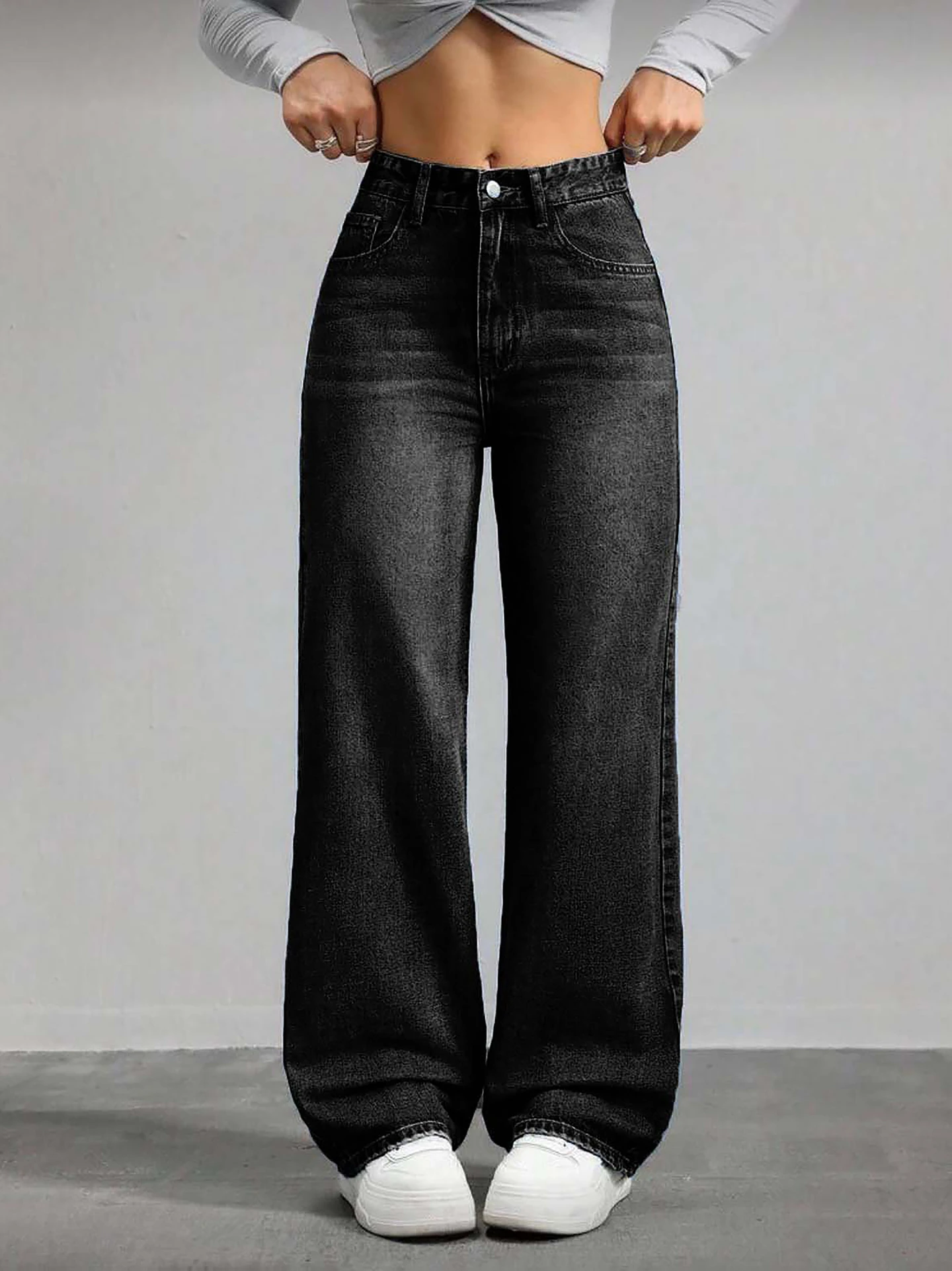 High Waist Washed Black Straight Leg Jeans | Savana | Bestsellers