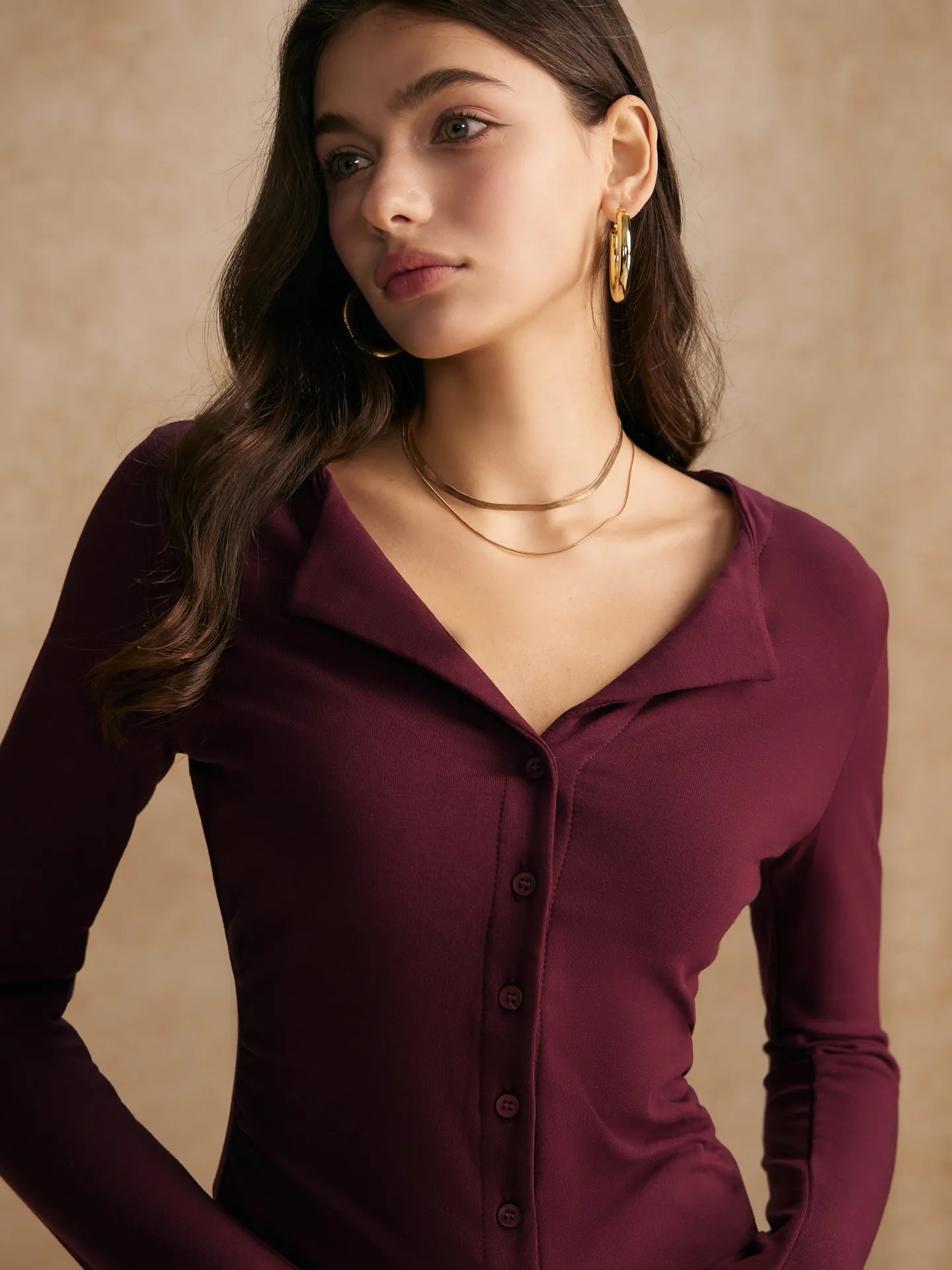 Cotton Collar Button Front Long Sleeve Top | Savana | Bestsellers