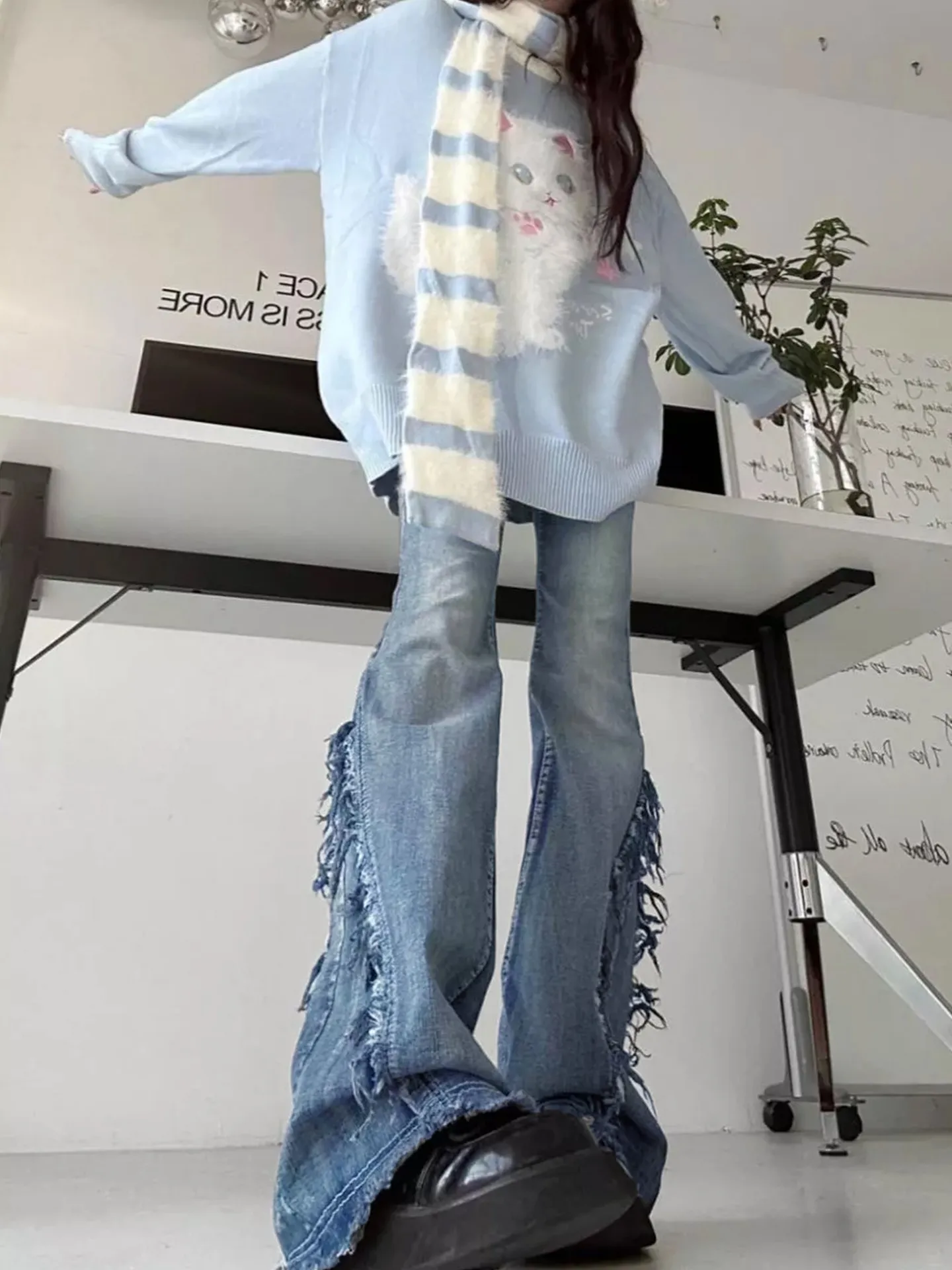 [ High Stretch ] High Waist Vintage Dark Wash Raw Hem Flare Leg Jeans ...