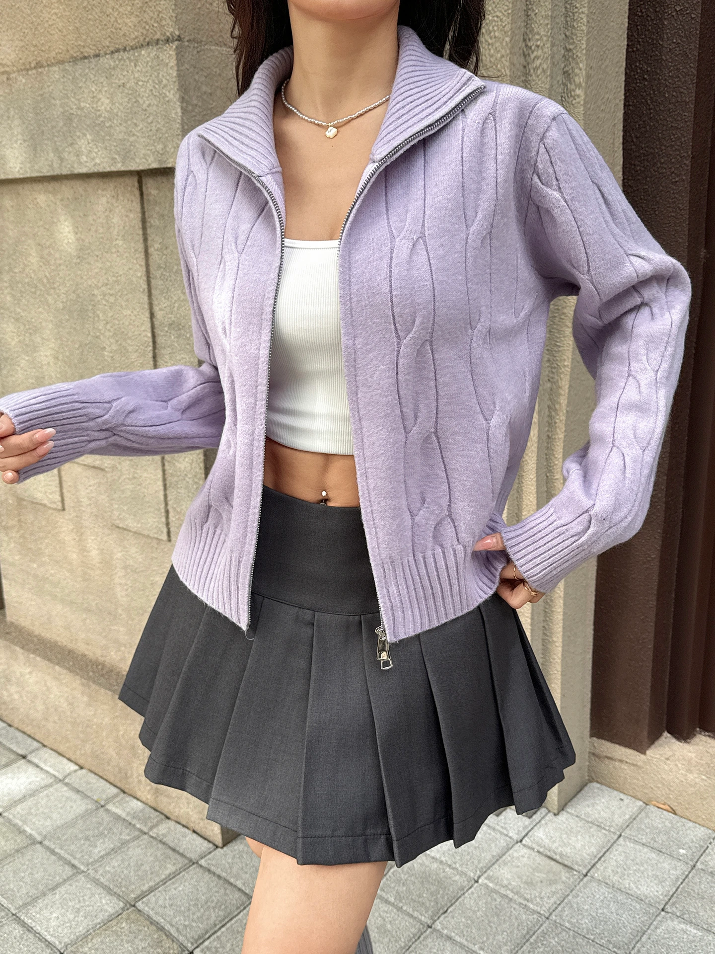 Two-way Zipper Knit Cardigan | Savana | Bestsellers