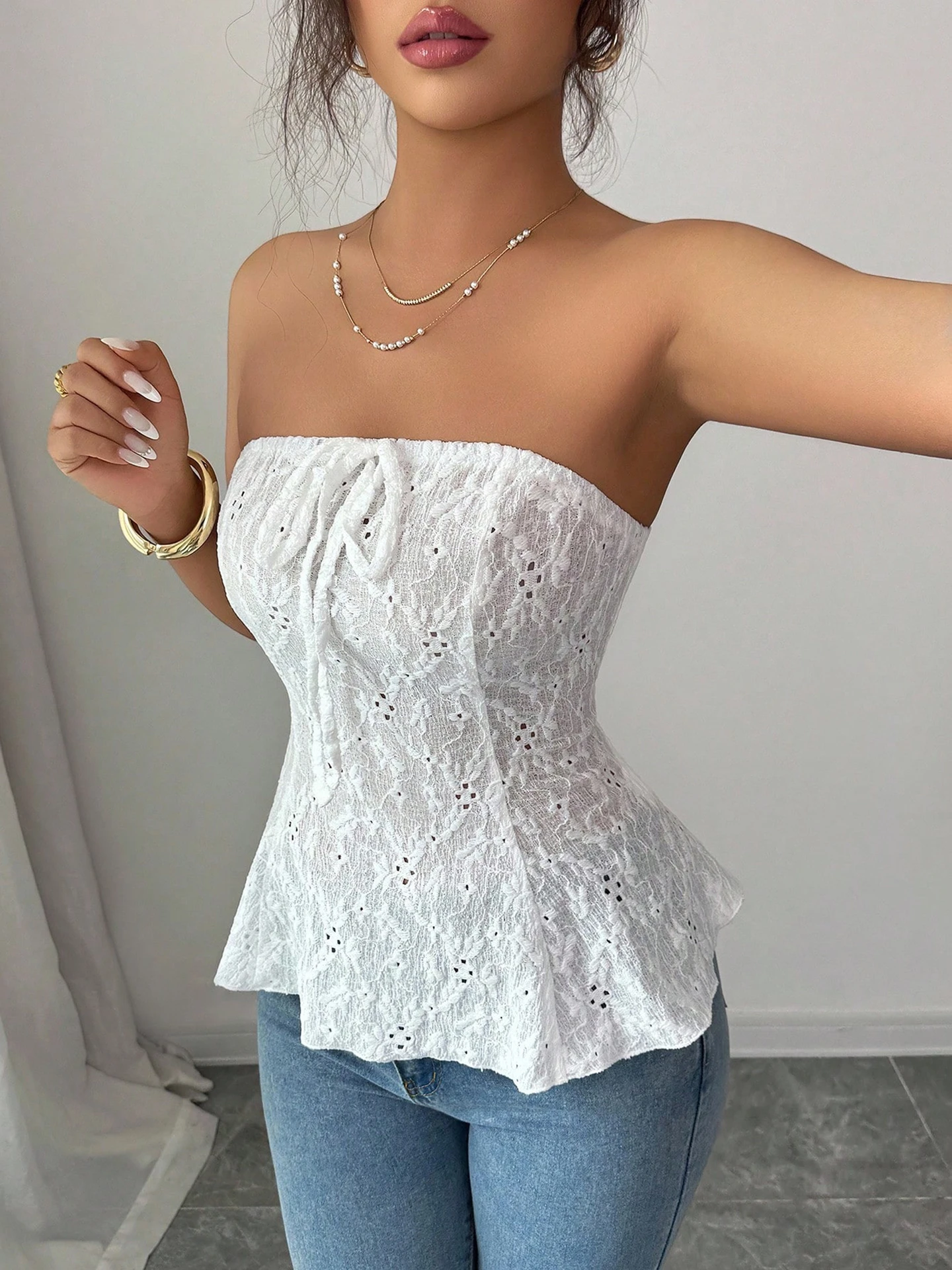 Jacquard Tube Top With Bow Detail | Savana | Bestsellers