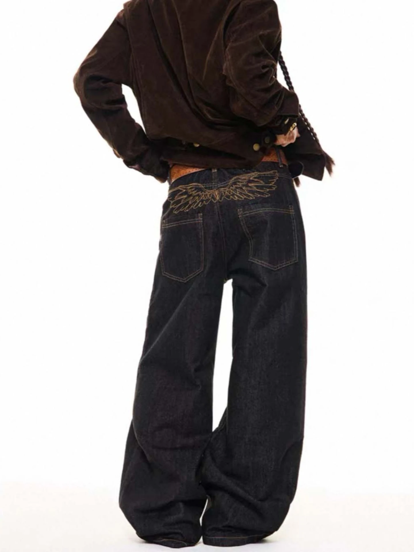 High Waist Indigo Wash Embroidered Wide Leg Jeans | Savana | Bestsellers