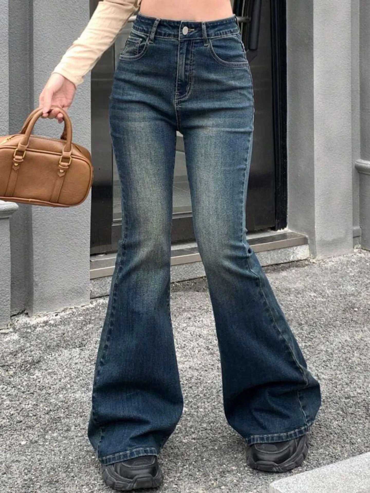 [ High Stretch ] Vintage Contrast Stitching Flare Leg Jeans | Savana ...
