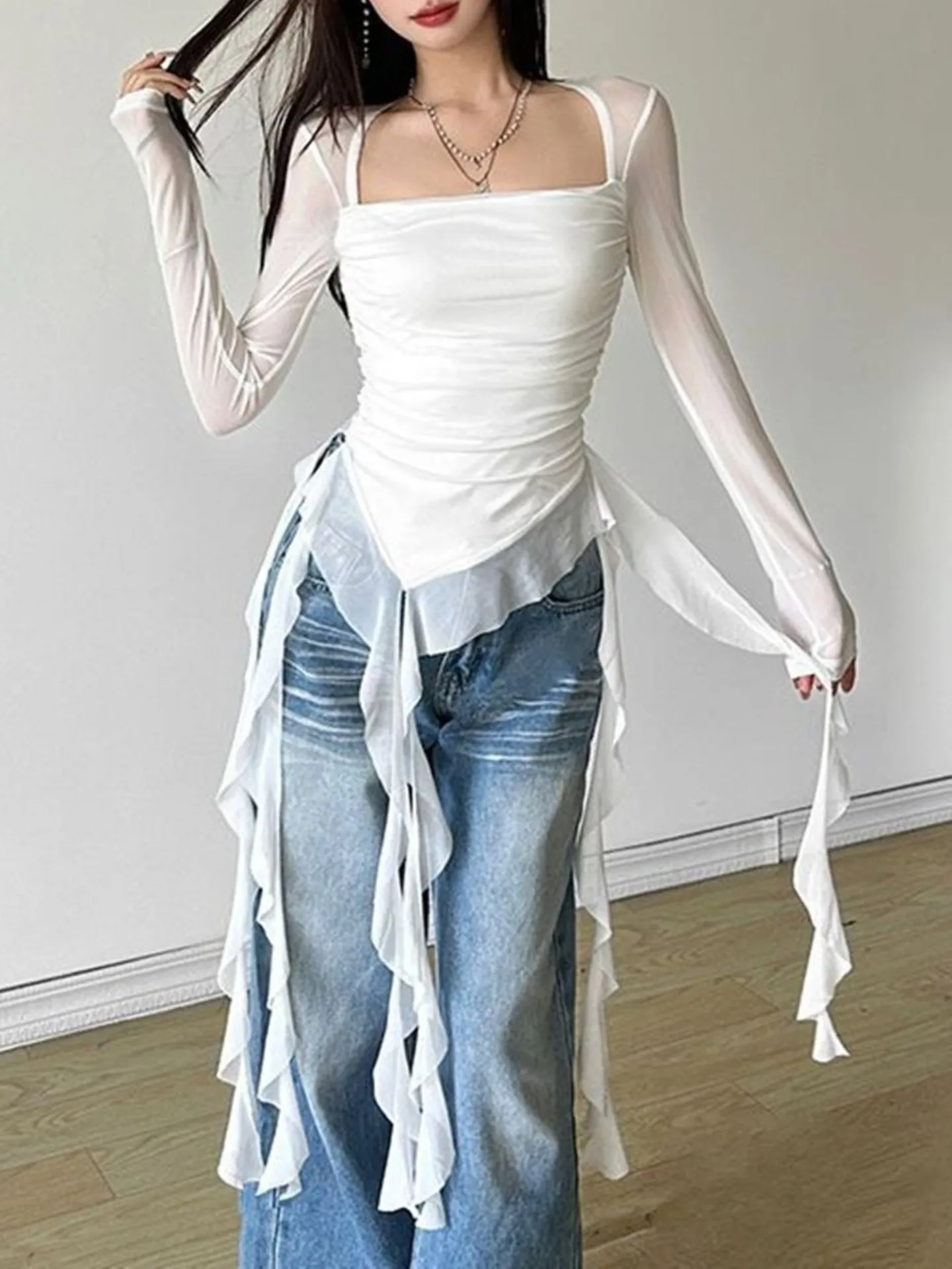 Mesh Ruffle Top | Savana | Bestsellers